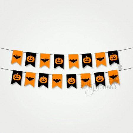 Halloween Paper Bunting - Bats & Pumpkins