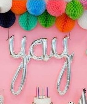 'YAY' 33" Silver Script Shape